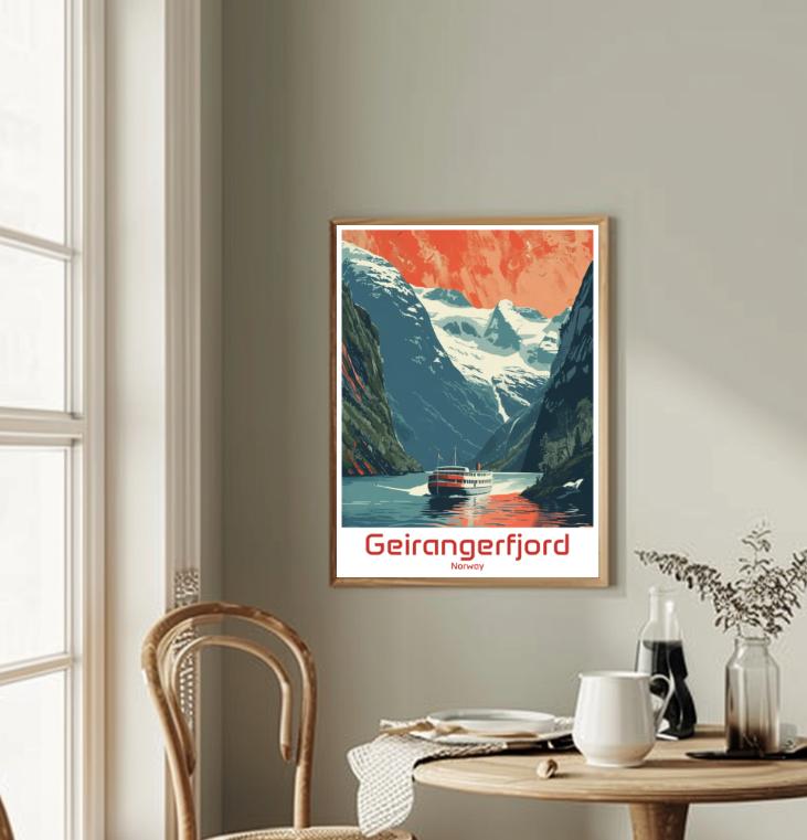 Geirangerfjord Travel Poster Norway Scenic Fjord Wall Art, Nordic ...