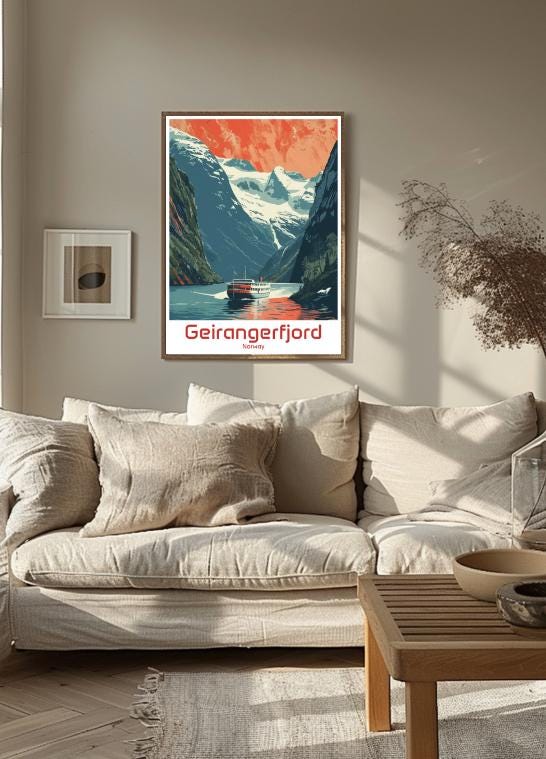 Geirangerfjord Travel Poster Norway Scenic Fjord Wall Art, Nordic ...