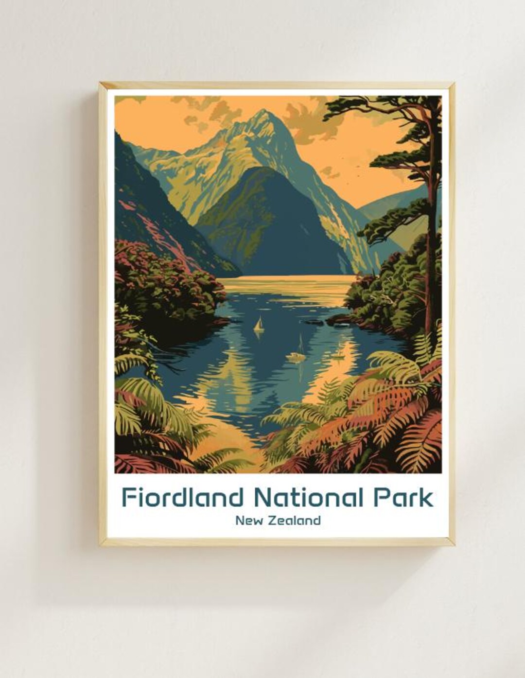 Fiordland National Park Travel Poster – New Zealand Wall Art, Majestic ...