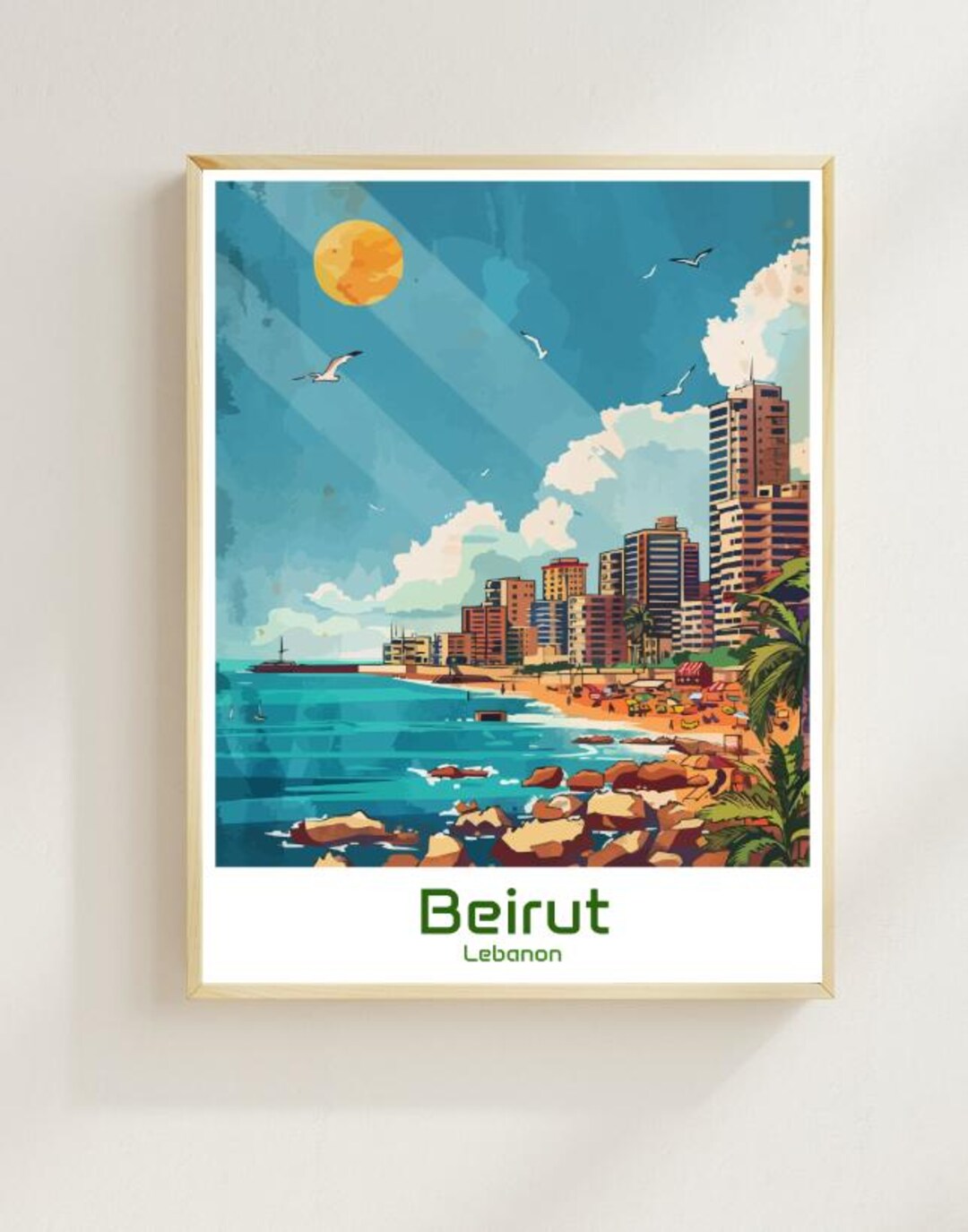 Beirut Travel Poster – Lebanon Cityscape Wall Art, Mediterranean ...