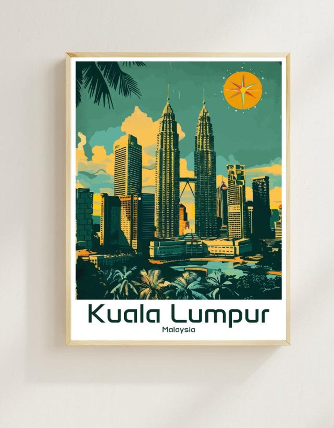Kuala Lumpur Travel Poster Iconic Wall Art of Petronas Towers & Skyline ...