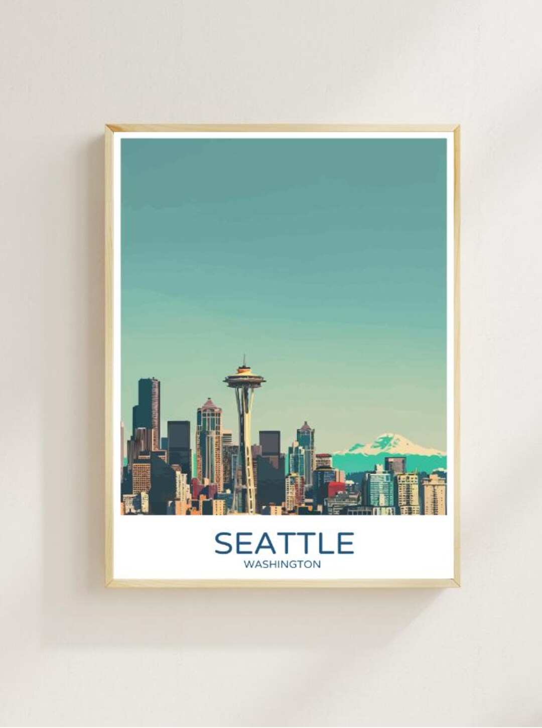 Seattle Skyline Posterwashington Cityscape Wall Art,vintage Space ...