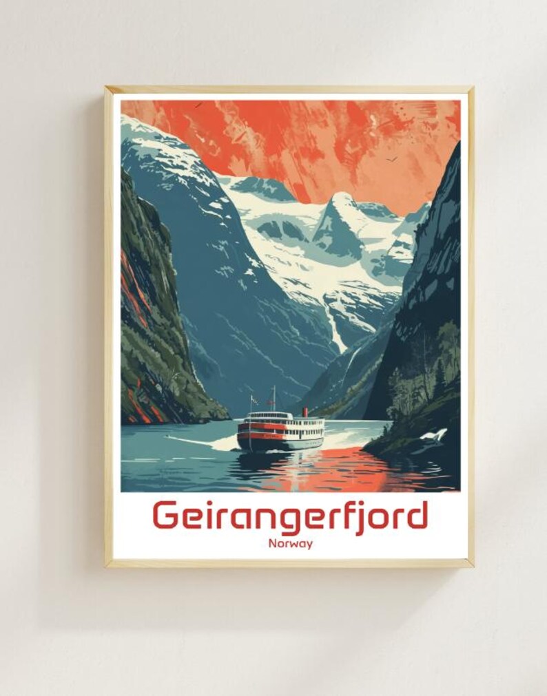 Geirangerfjord Travel Poster Norway Scenic Fjord Wall Art, Nordic ...