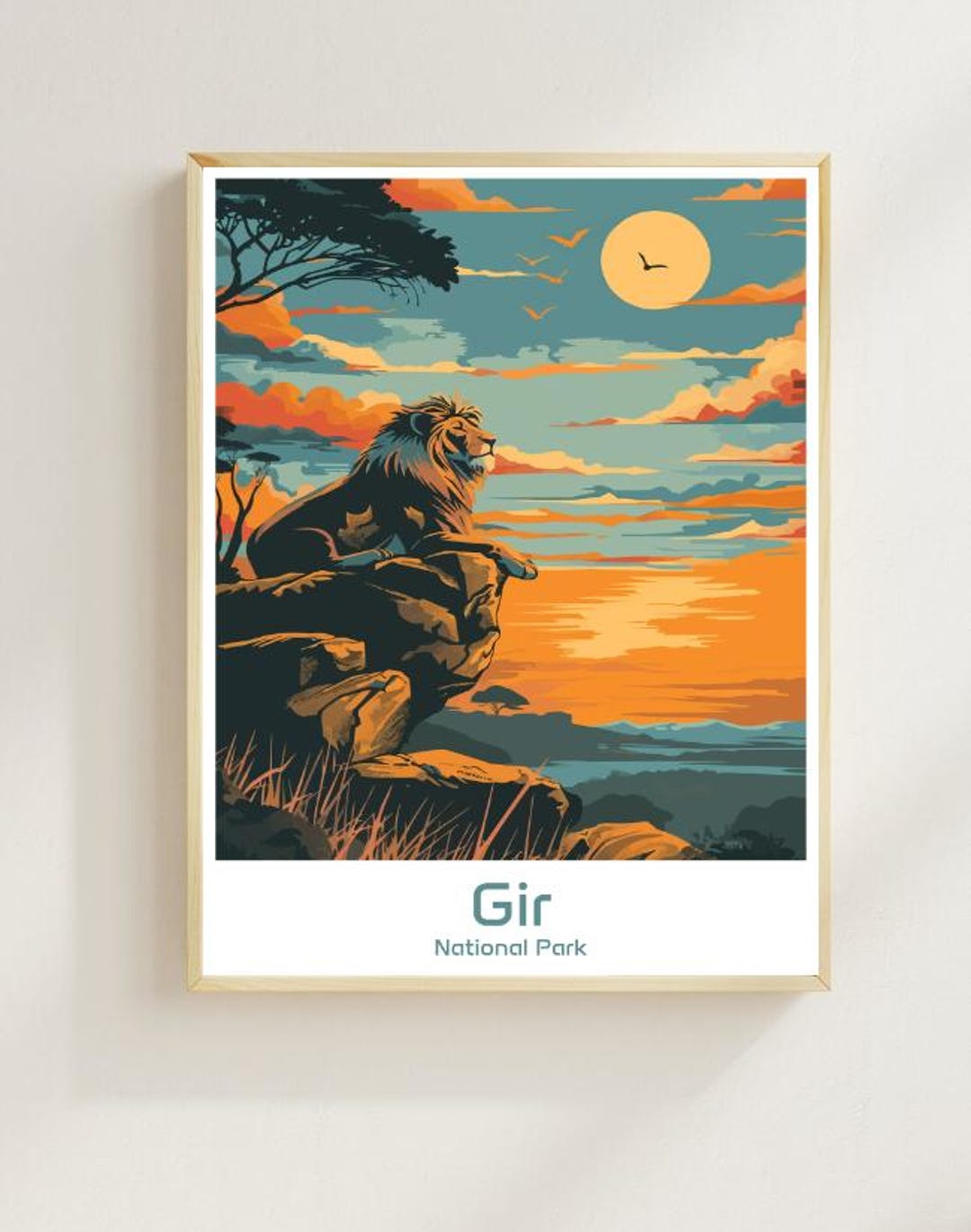 Gir National Park Travel Postervintage Wildlife Wall Art,india Lion ...