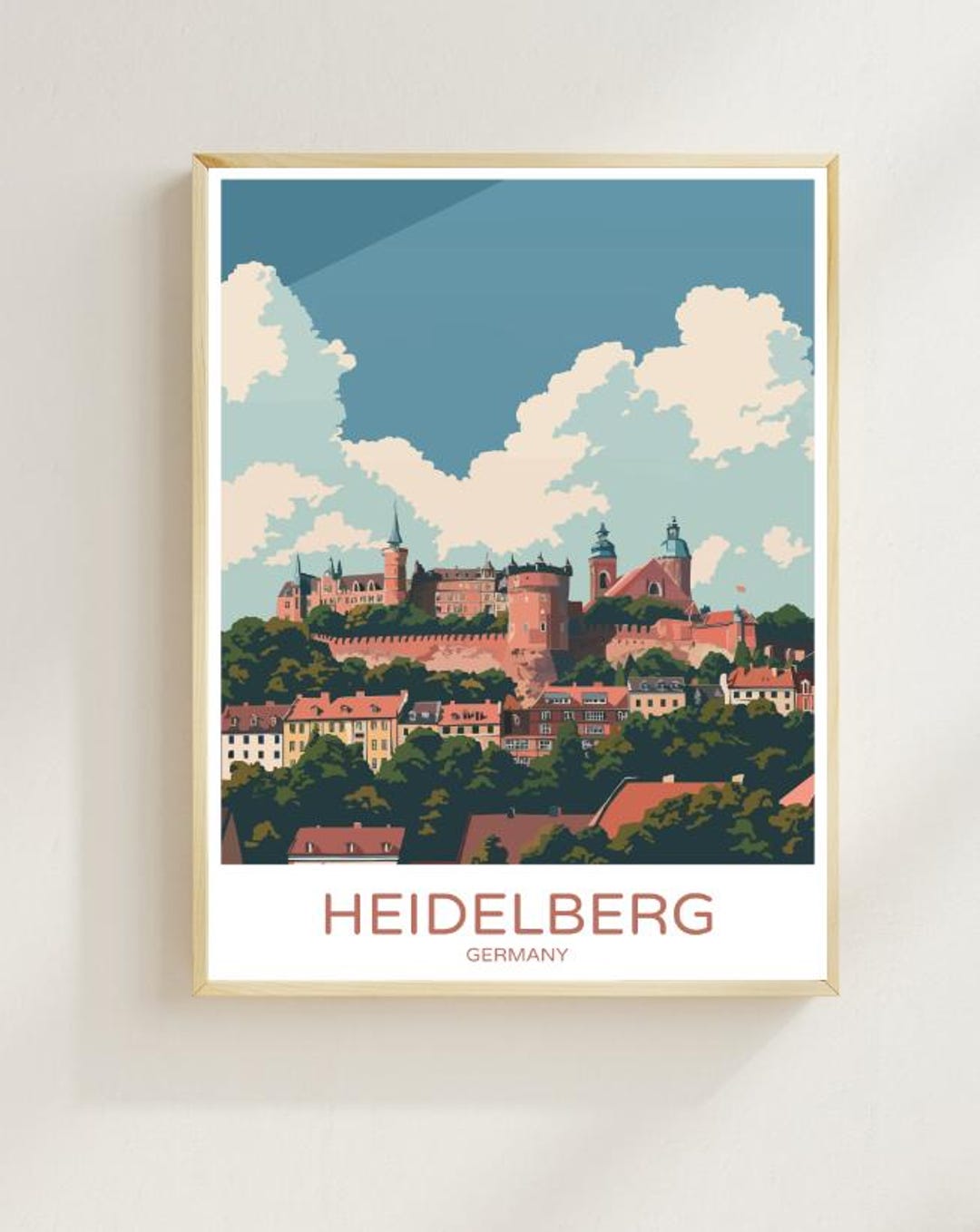 Heidelberg Castle Travel Poster Romantic German Fortress Wall Art ...