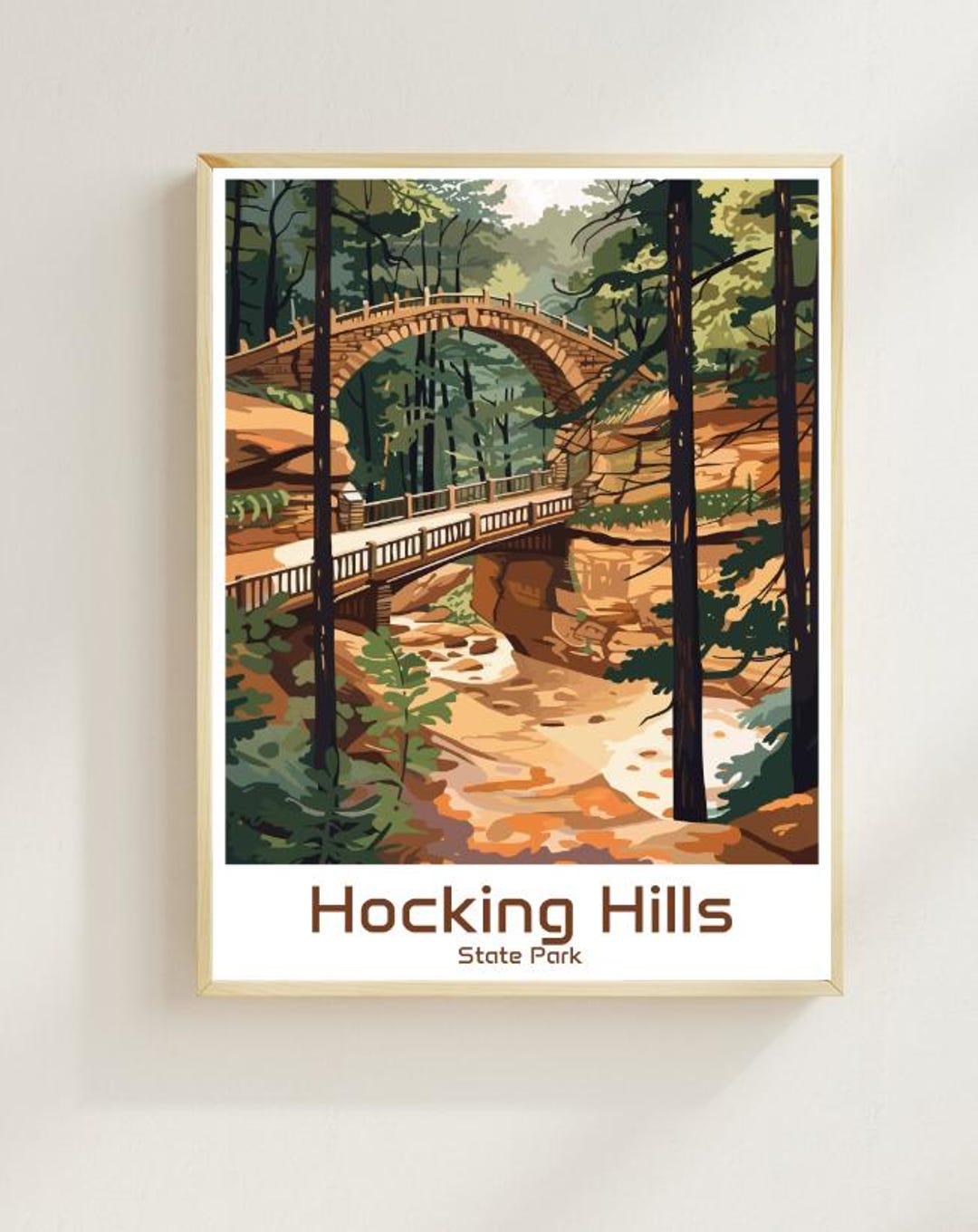 Hocking Hills State Park Travel Poster–vintage Forest Landscape Wall ...