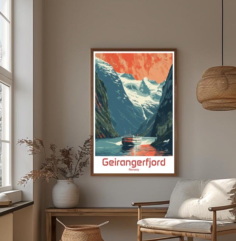Geirangerfjord Travel Poster Norway Scenic Fjord Wall Art, Nordic ...
