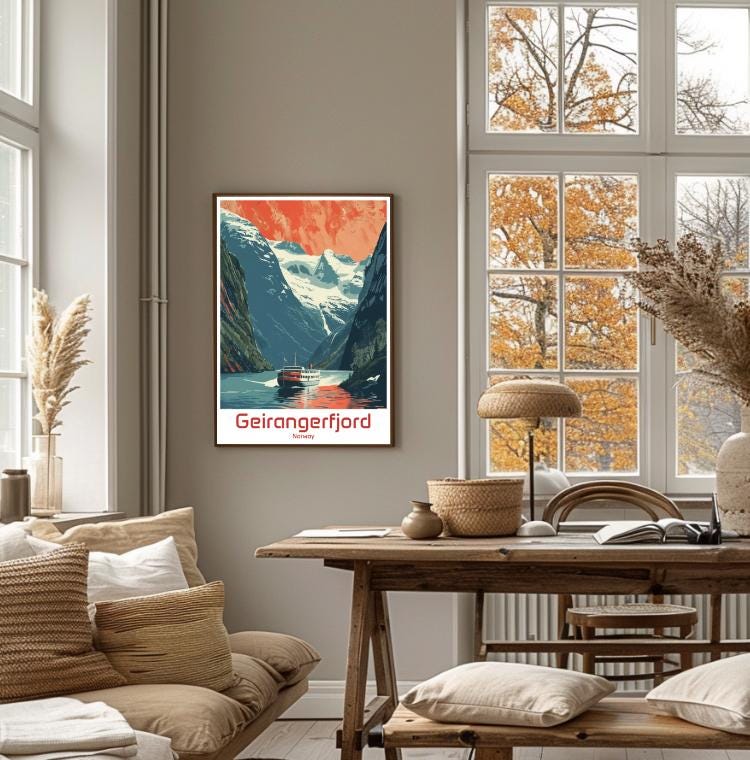 Geirangerfjord Travel Poster Norway Scenic Fjord Wall Art, Nordic ...