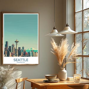Seattle Skyline Posterwashington Cityscape Wall Art,vintage Space ...