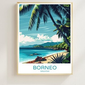 Borneo Malaysia Travel Poster – Lush Rainforest Landscape Wall Art ...
