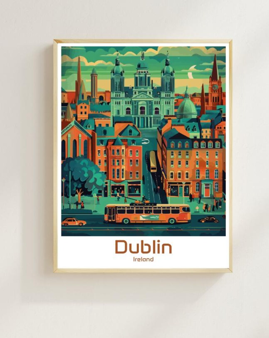 Dublin Ireland Travel Poster Print – Historic Wall Decor of City ...