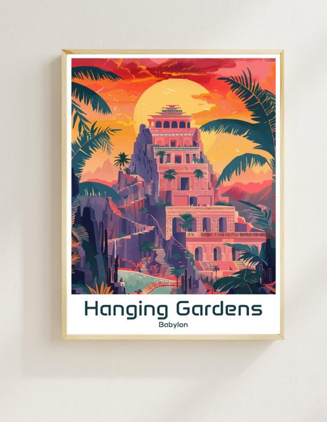 Hanging Gardens of Babylon Travel Poster Ancient Wonder Wall Art ...