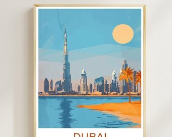 Stunning Dubai Skyline - Watercolor Art Print - Burj Khalifa Cityscape ...