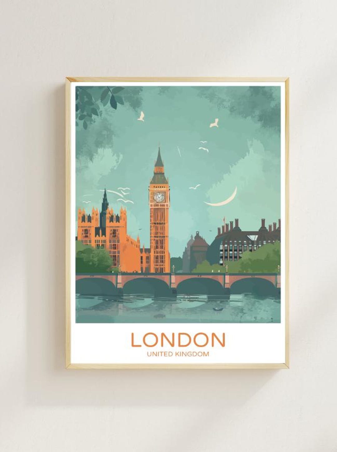 London Skyline Travel Poster–modern Cityscape Wall Art, Iconic Landmark ...