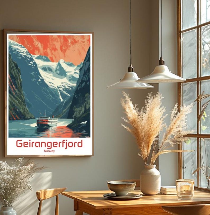 Geirangerfjord Travel Poster Norway Scenic Fjord Wall Art, Nordic ...