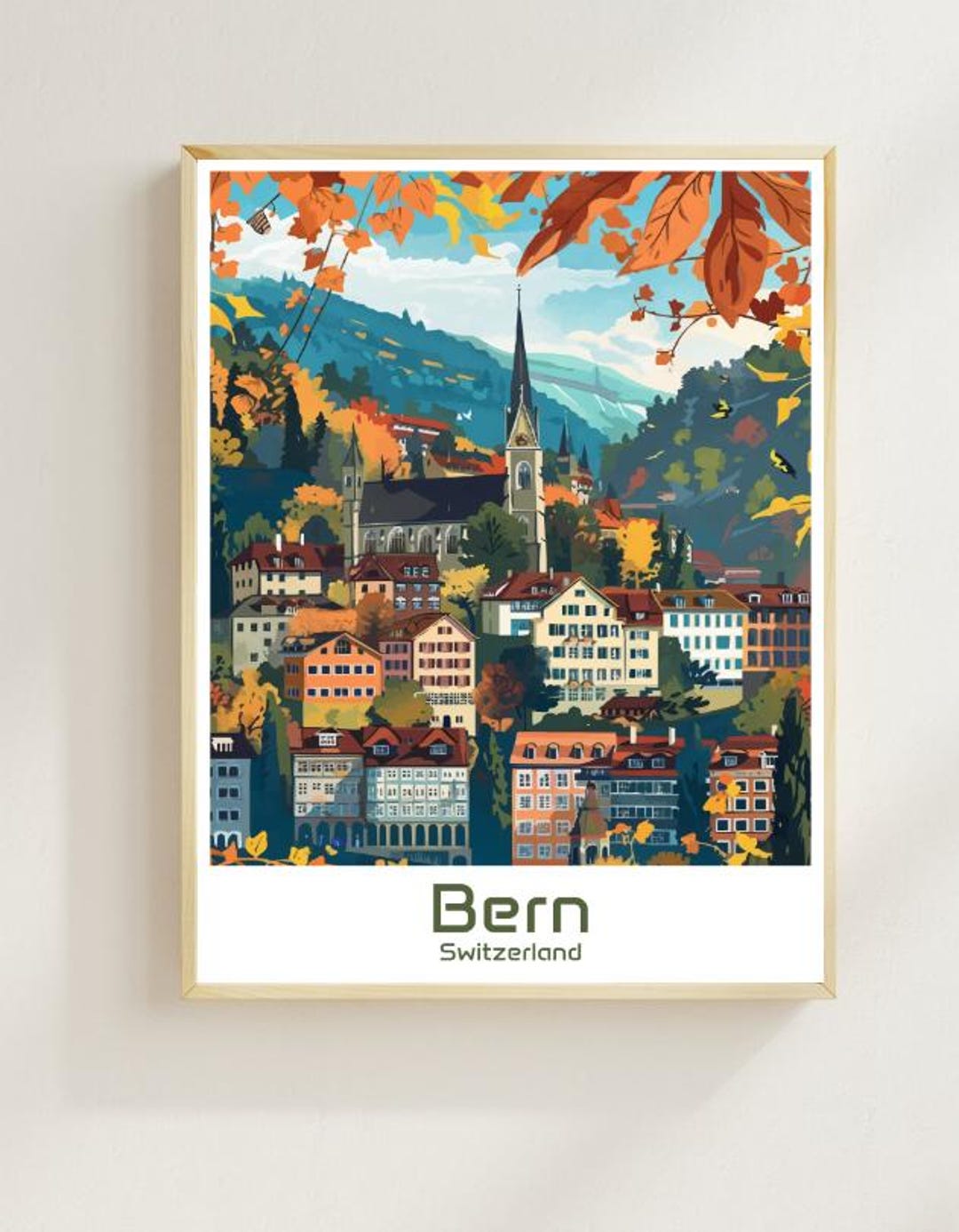 Bern Switzerland Travel Poster Historic Old Town Wall Art With Aare ...