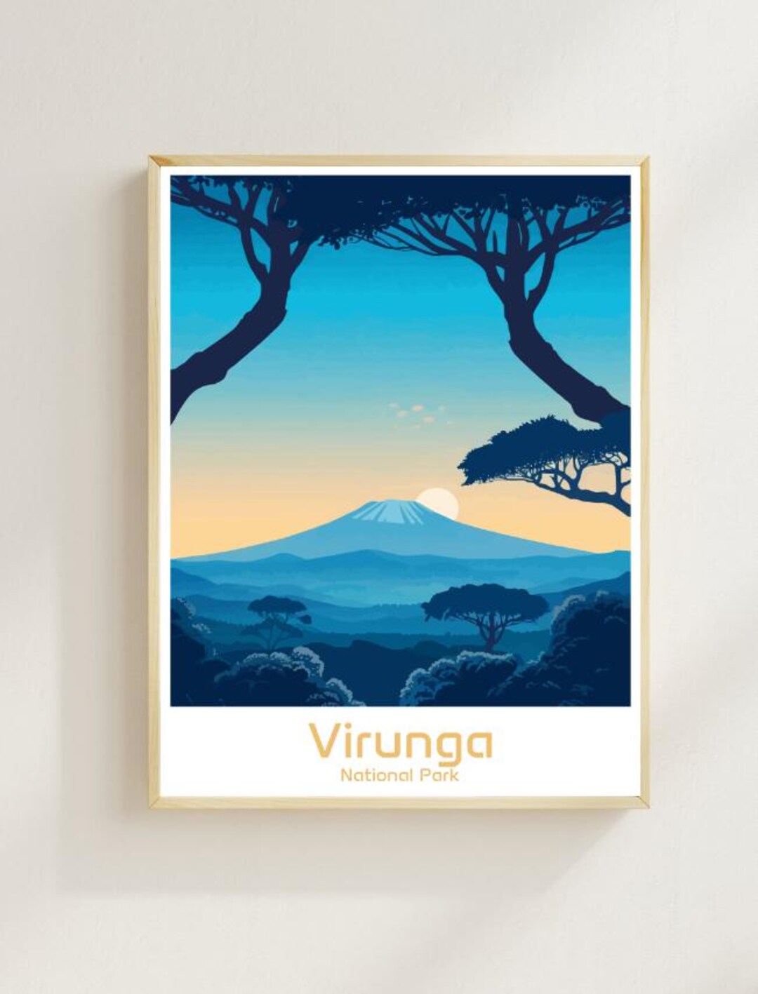 Virunga National Park Travel Postercongo Volcano & Wildlife Wall Art,vintage Safari Print ...