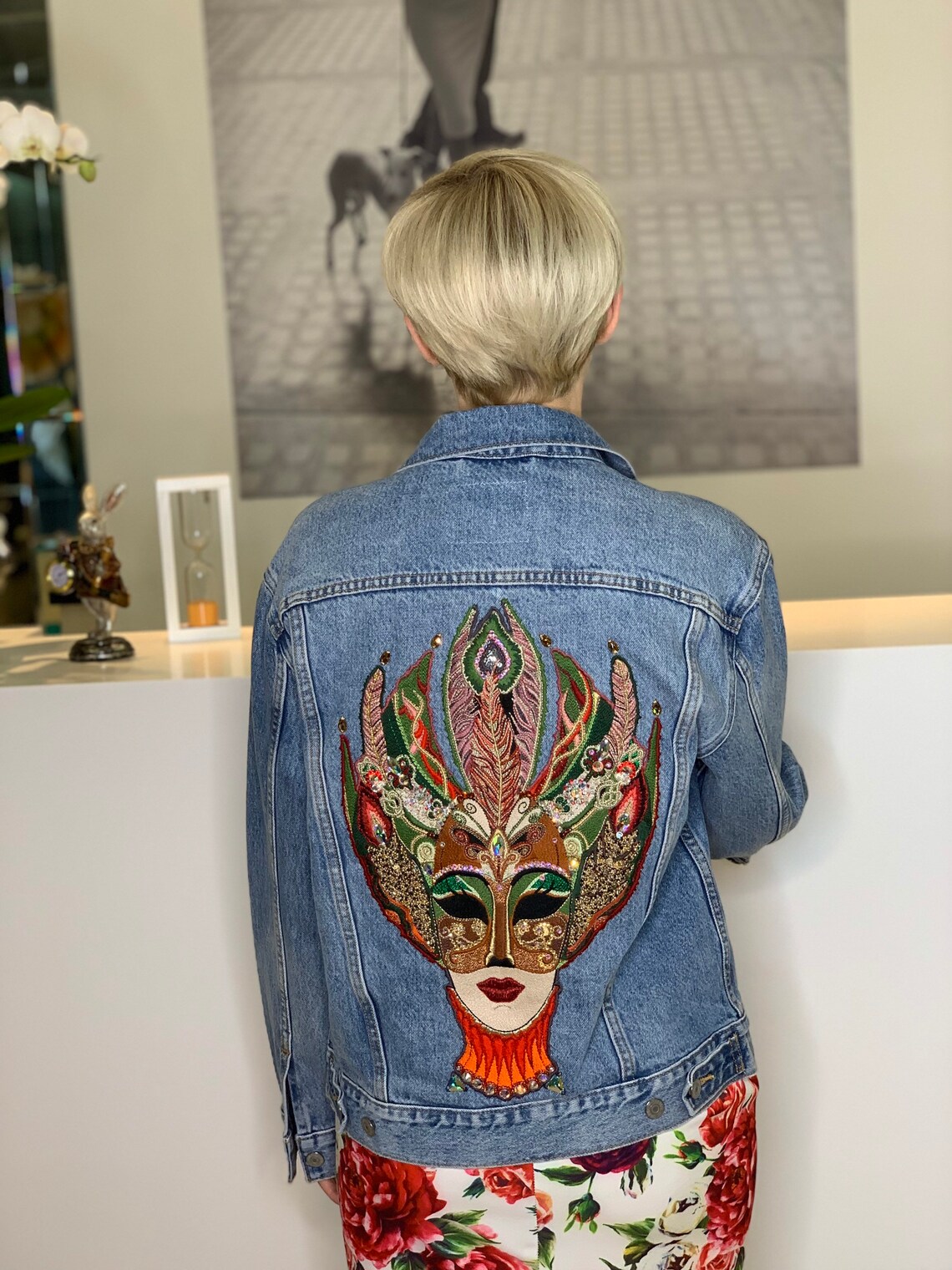 Denim jacket with hand embroidery | Etsy