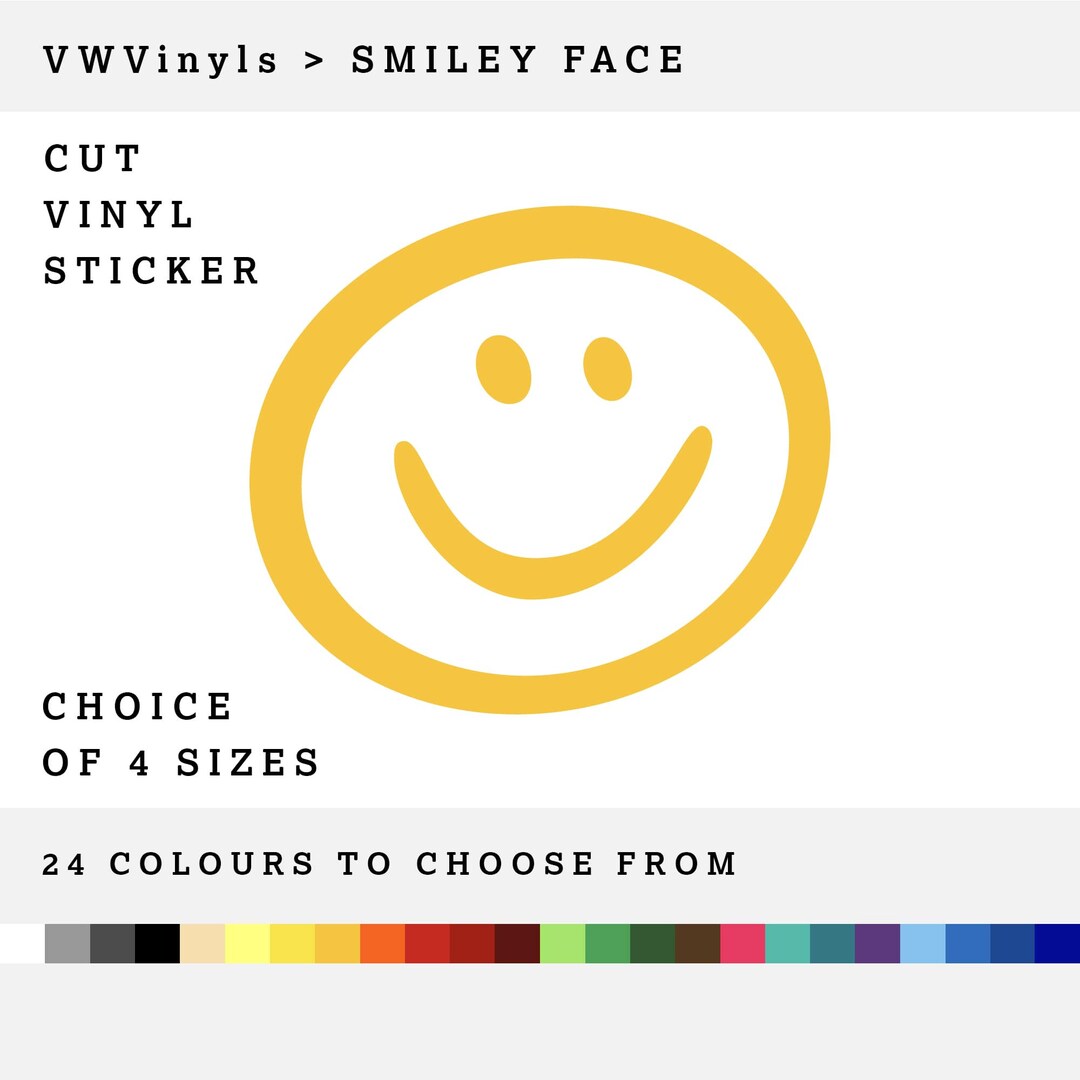 Smiley Face | Cartoon Style | 1 Colour Cut Vinyl Sticker | Choice of 4 ...