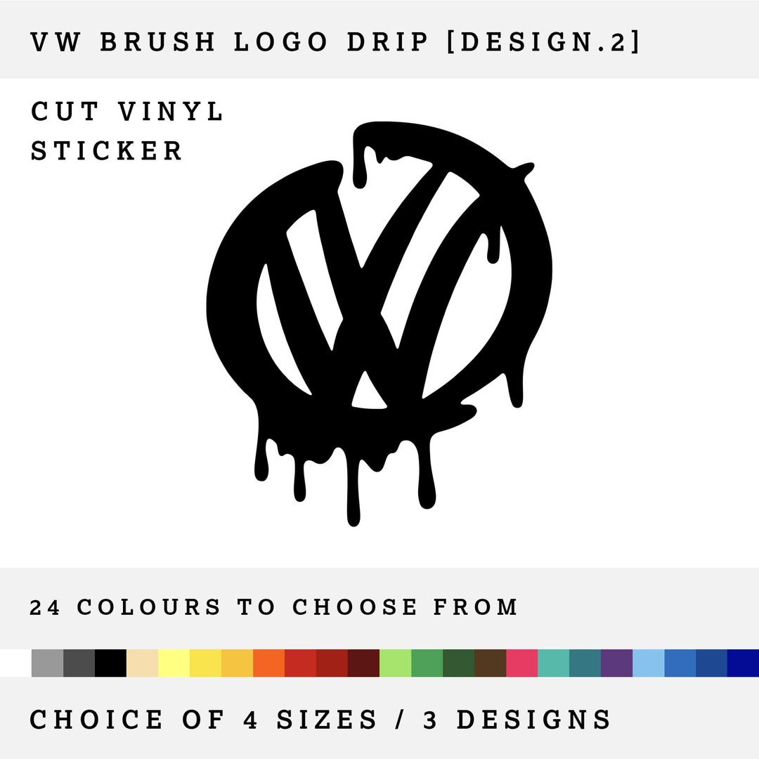 VW Brush Logo Vinyl Decal Sticker Drip V2 3 Designs 1 Colour Cut Vinyl ...