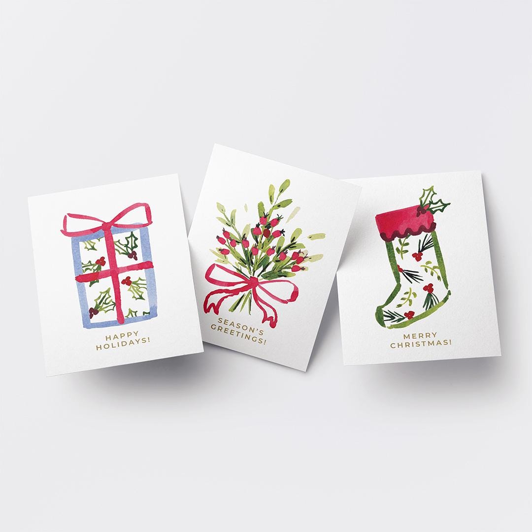 Holiday Card Pack Variety Pack 6 Cards Illustrated Christmas or Winter ...
