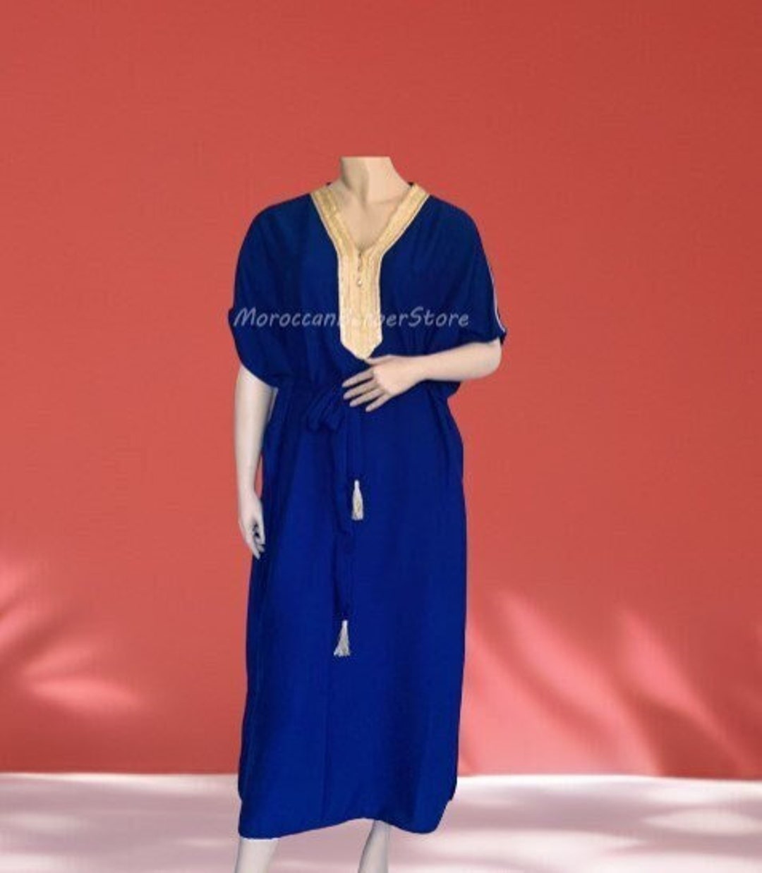 Kaftan Royal Blue and Gold, Royal Blue Kaftan Big Size With Belt , Royal Blue Kaftan Maxi Dress ...