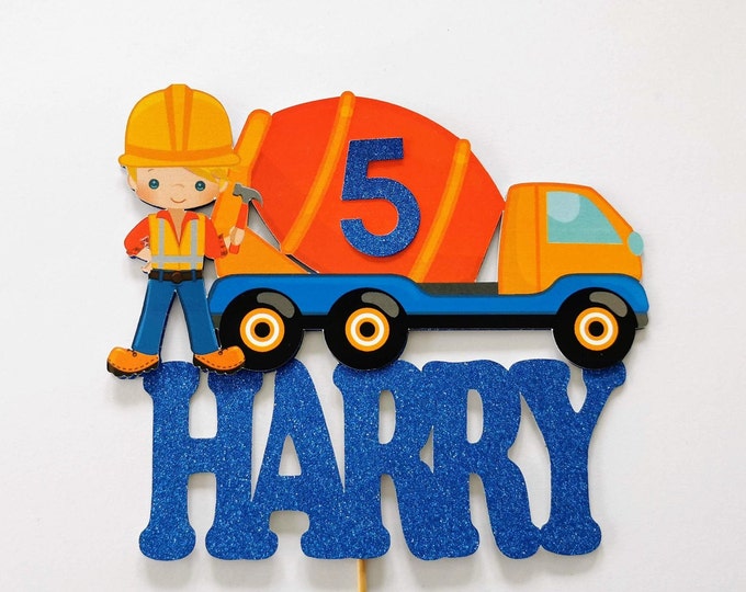 Construction Cake Topper Any Age Dump Truck, Digger, Yellow, Black ...