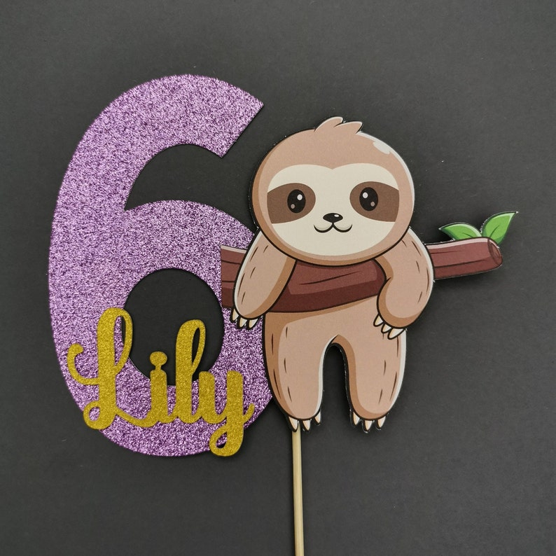 Personalised Cute Sloth Cake Topper ANY AGE NAME | Personalised Sloth ...