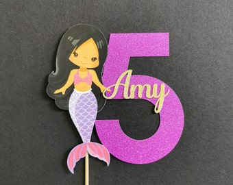 Personalised Mermaid Cake Topper ANY AGE & NAME in Many Skin | Etsy