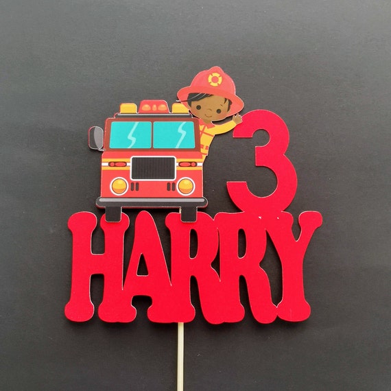 Personalised Fire Engine Cake Topper ANY AGE NAME | Etsy