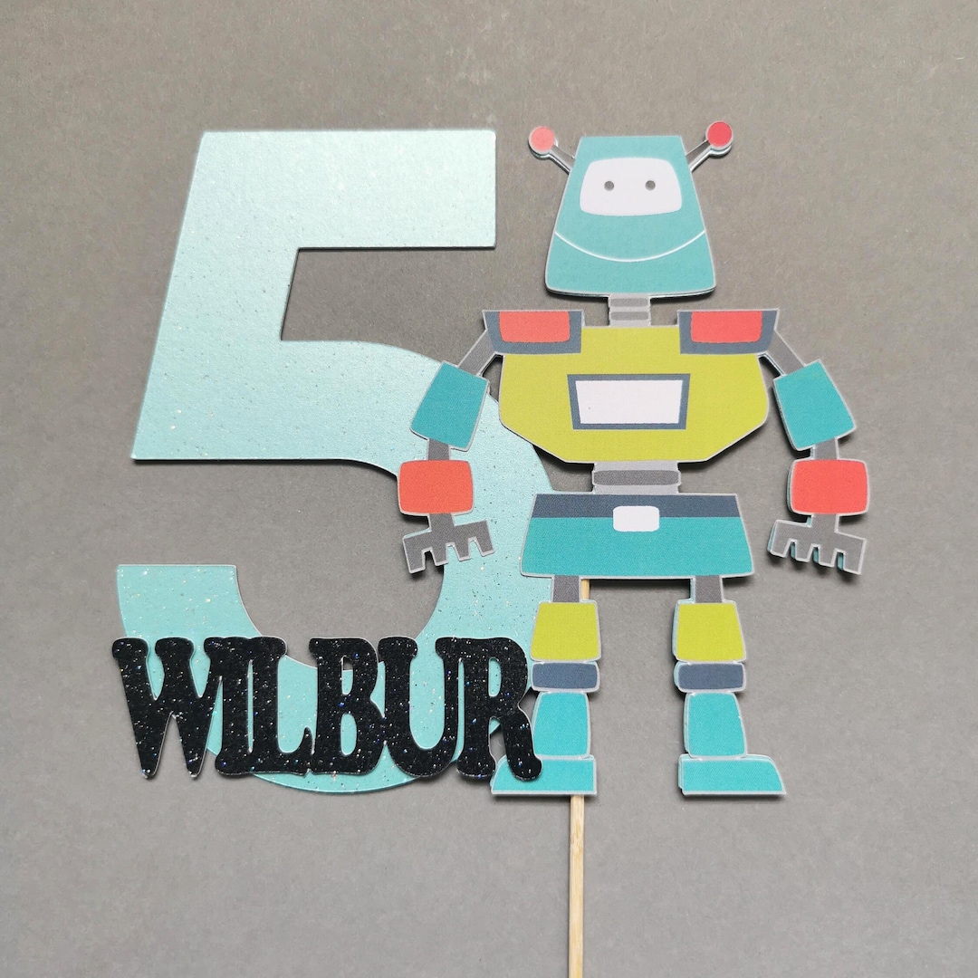 Personalised Robot Cake Topper ANY AGE & NAME | Robot Cake Topper ...