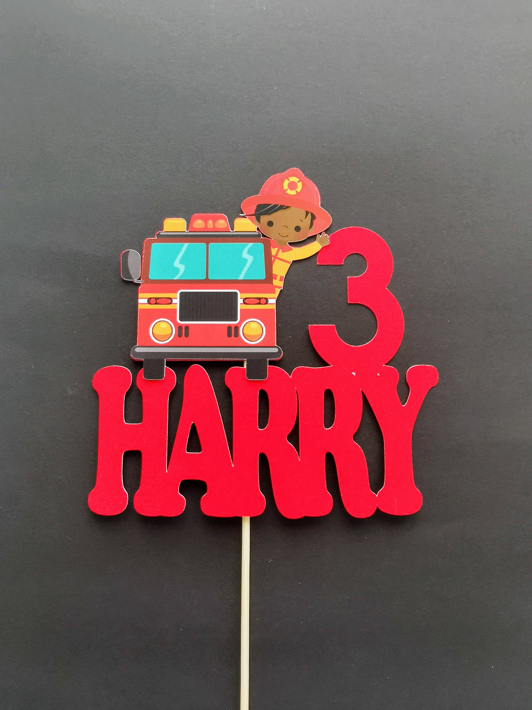 Personalised Fire Engine Cake Topper ANY AGE NAME | Etsy