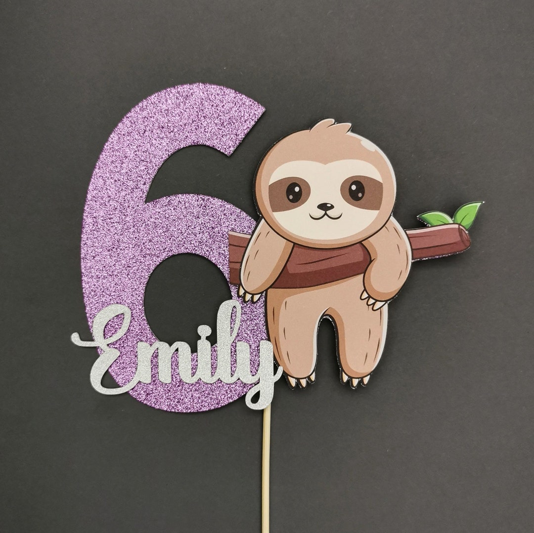 Personalised Cute Sloth Cake Topper ANY AGE NAME | Personalised Sloth ...