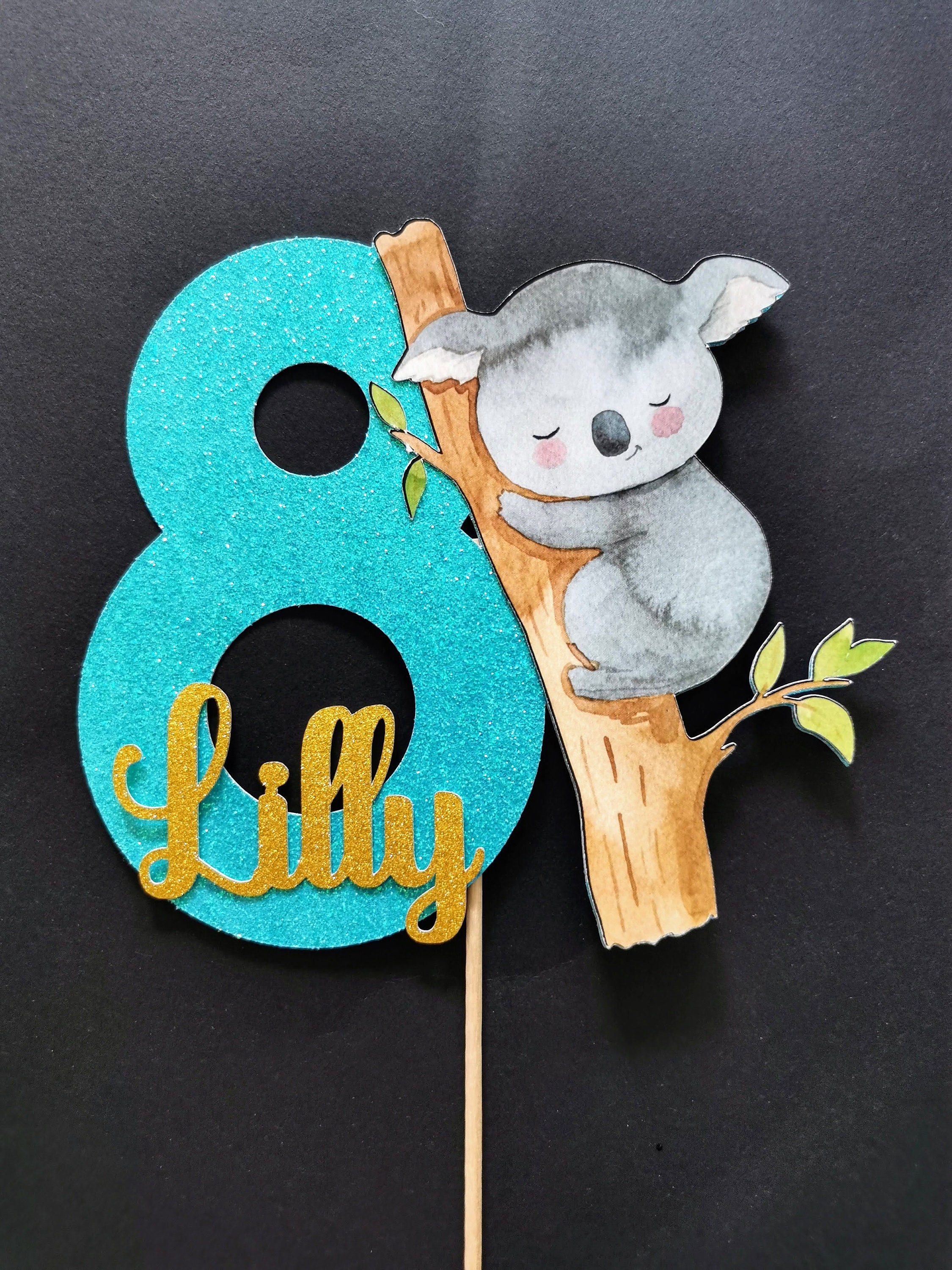 Personalised Koala Cake Topper ANY AGE NAME | Personalised Cute Koala ...