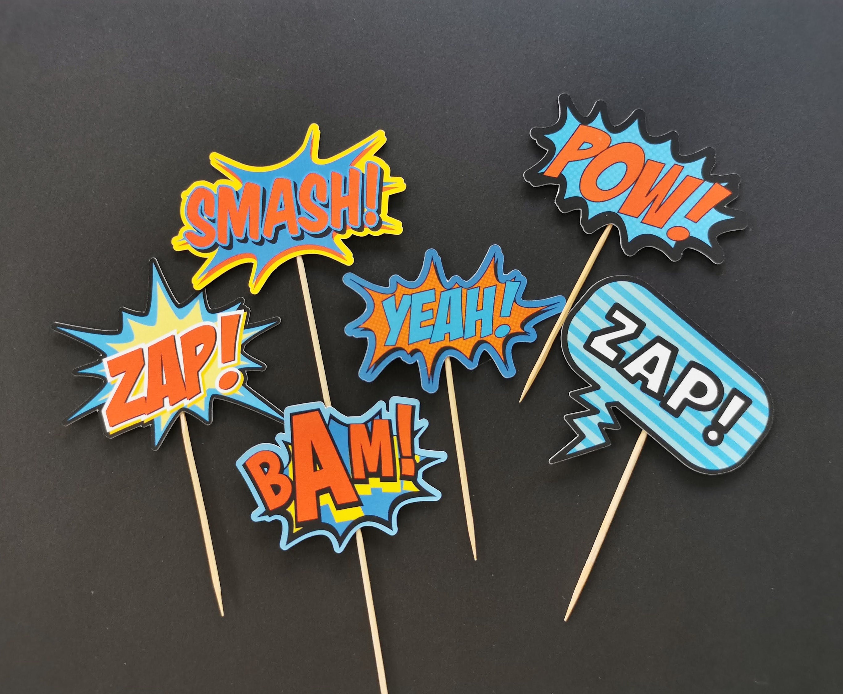Superhero Speech Bubble Cupcake Toppers | Superhero Cake Add-ons ...