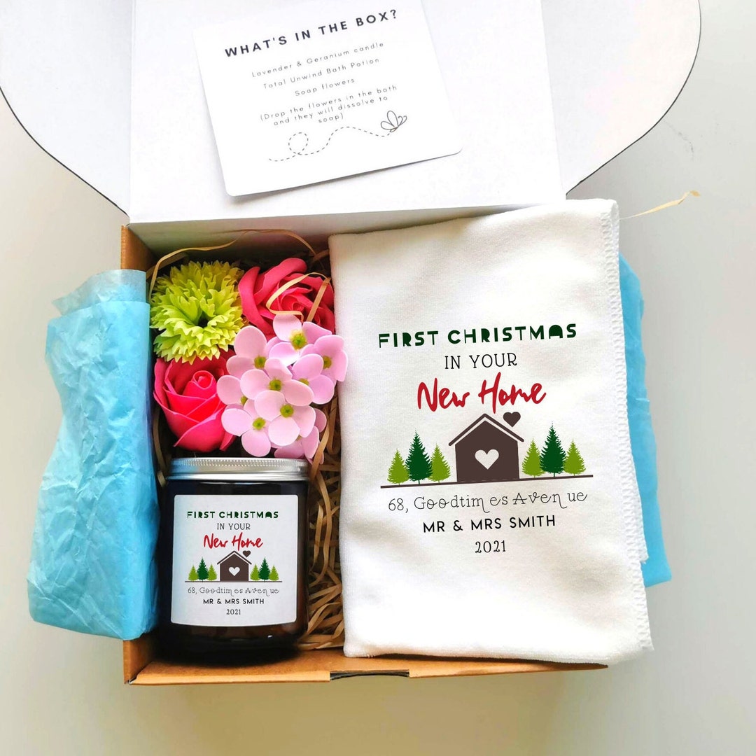 Personalised New Home Gift Box | Custom Soap Flowers, Scented Candle ...