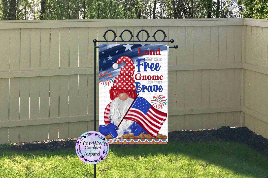 Gnome Land of the Free Garden Flag - Etsy