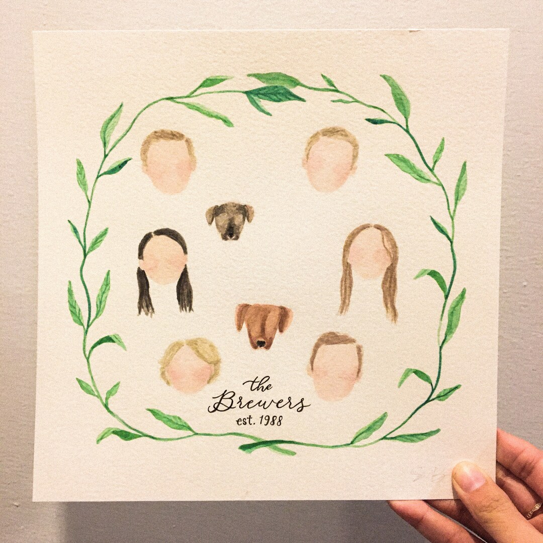 Customized 8x8”" Simple Watercolor Portrait Card (6-8 Figures) - Etsy