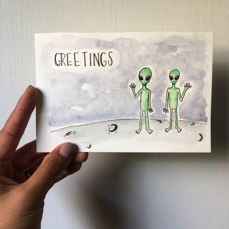 Greetings Alien Greeting Card | Etsy