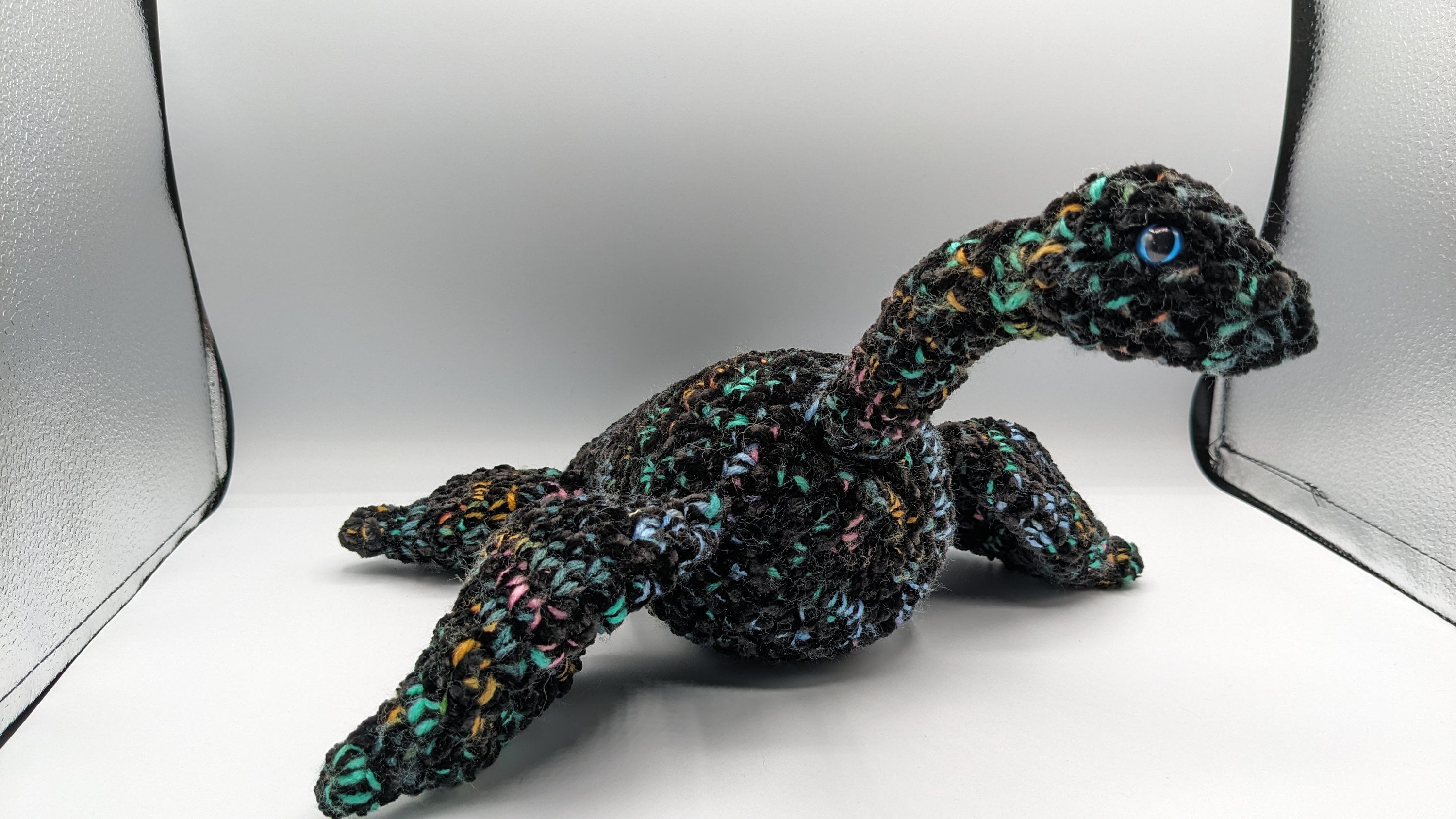 Lock Ness Monster, Nessy, Black & Party Colored, Crochet Toy, Plushie ...