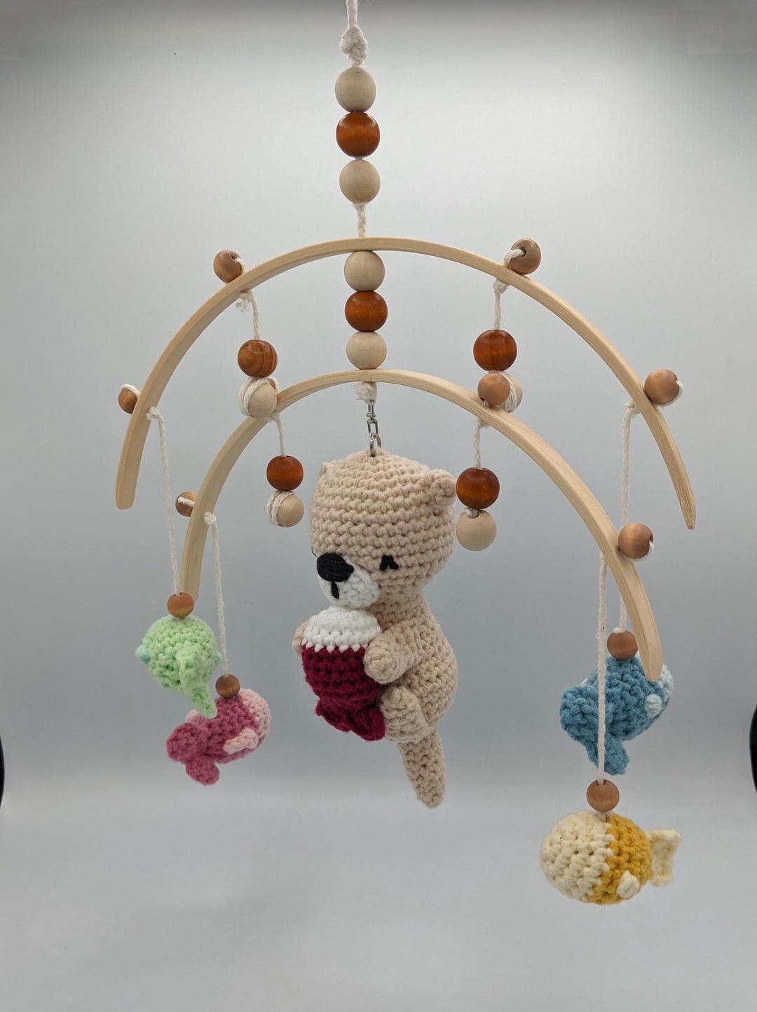 Crochet Otter & Fish Crib Mobile With Wooden Beads, Primary Colors - Etsy