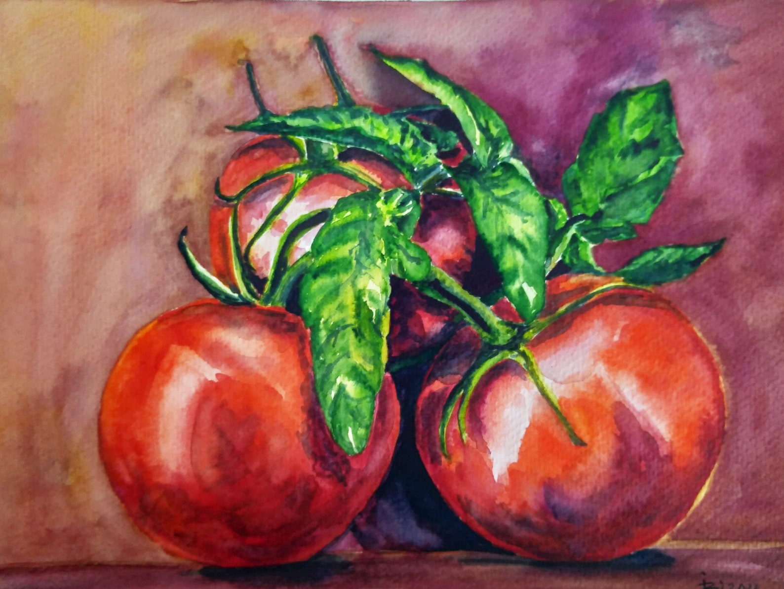 Tomatoes Watercolor Painting Original Red Vegetable Still Life | Etsy