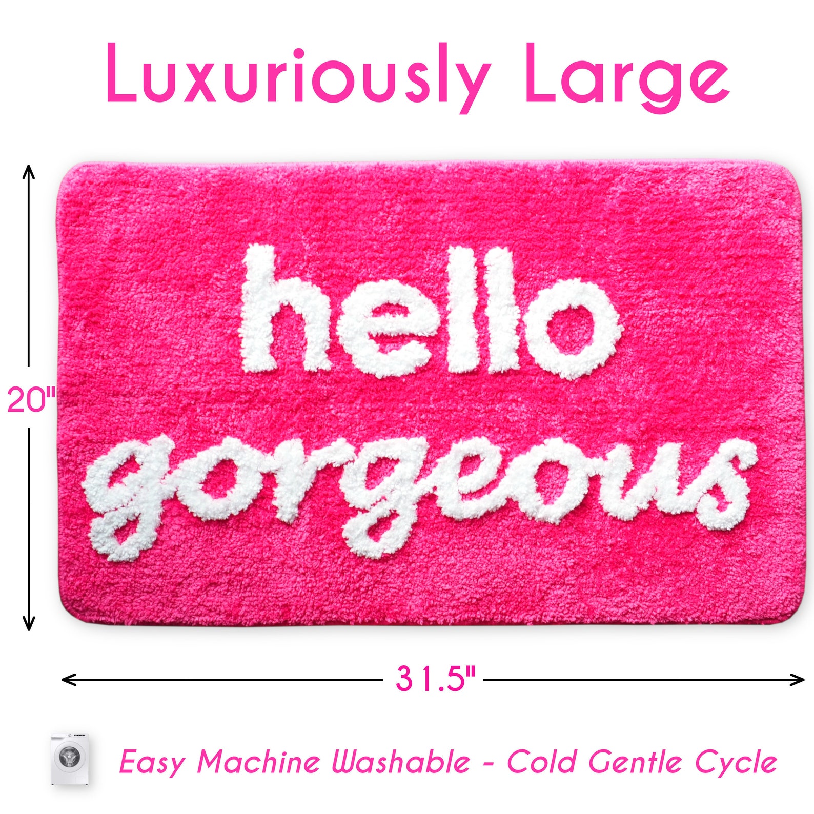 Hello Gorgeous Bath Mat Hot Pink Peach Coral Magenta Beautiful Cute ...