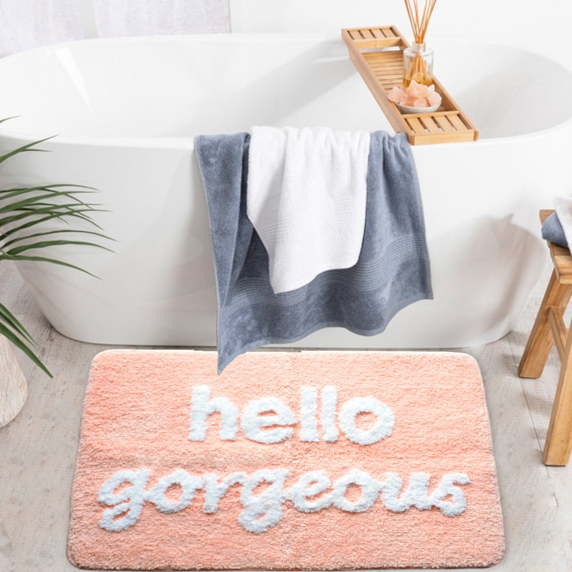 Hello Gorgeous Bath Mat Peach Pink Coral Beautiful Cute - Etsy
