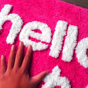 Hello Beautiful Bath Mat Hot Pink Peach Coral Magenta Cute Bathroom ...