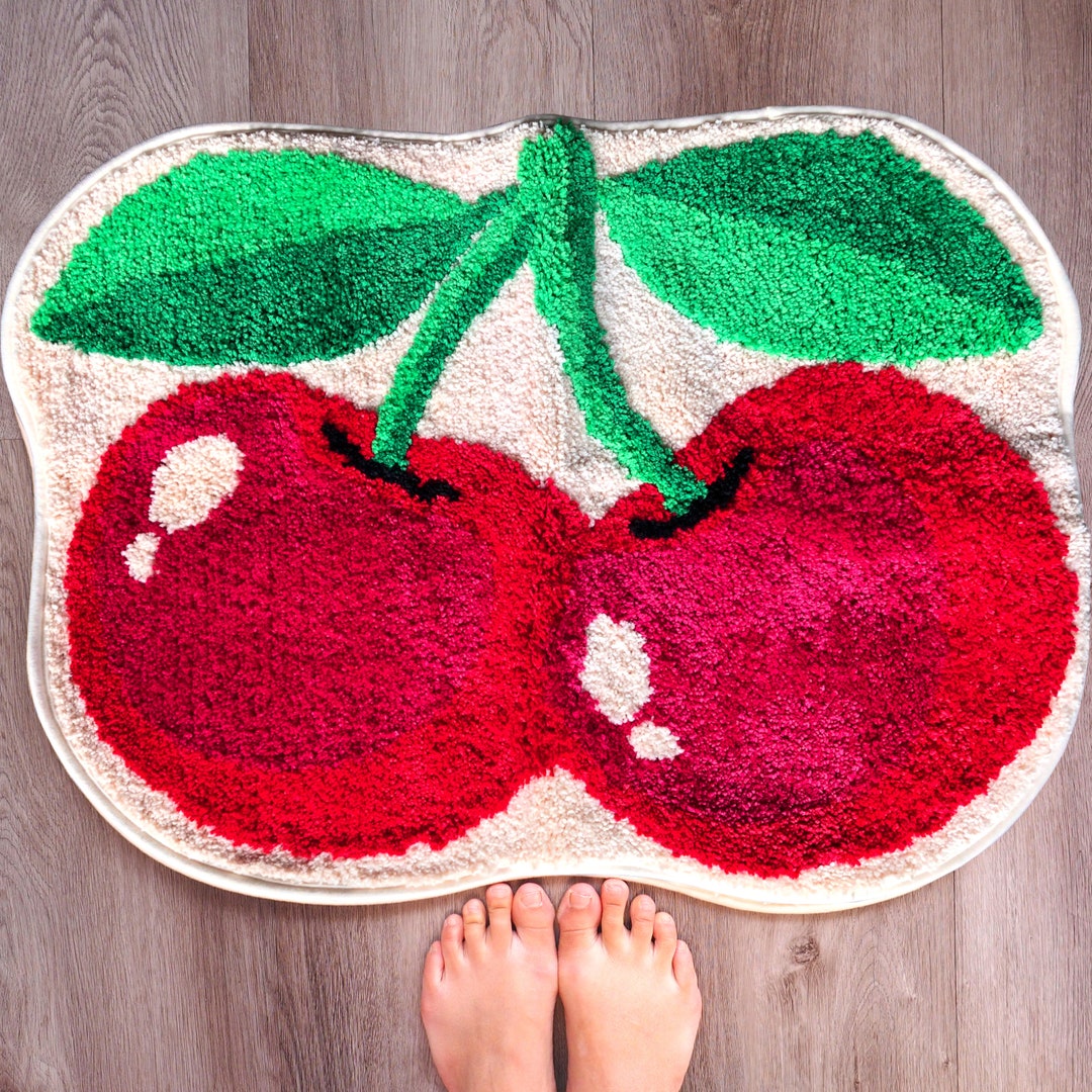 Cherry Bath Mat Fruit Bathroom Rugs for Girls Cute Decor Funny Shower ...