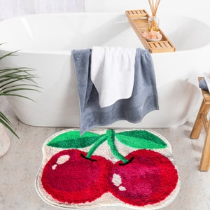 Cherry Bath Mat Fruit Bathroom Rugs for Girls Cute Decor Funny Shower ...