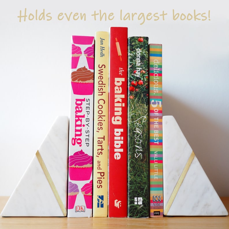 Marble Bookends Handcrafted Heavy Triangular Bookshelf Decor Brass ...