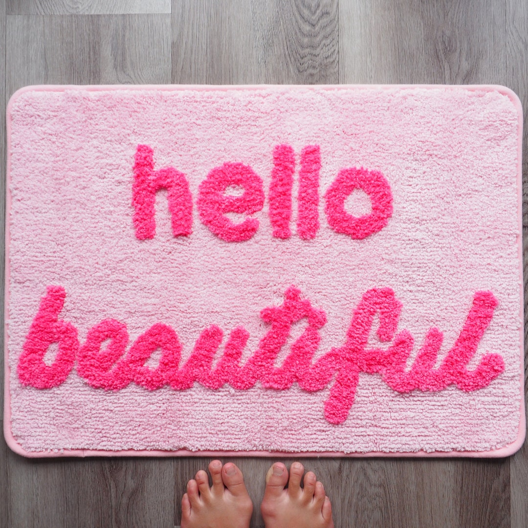 Hello Beautiful Bath Mat Light Pink Blush Peach Coral Cute Bathroom ...