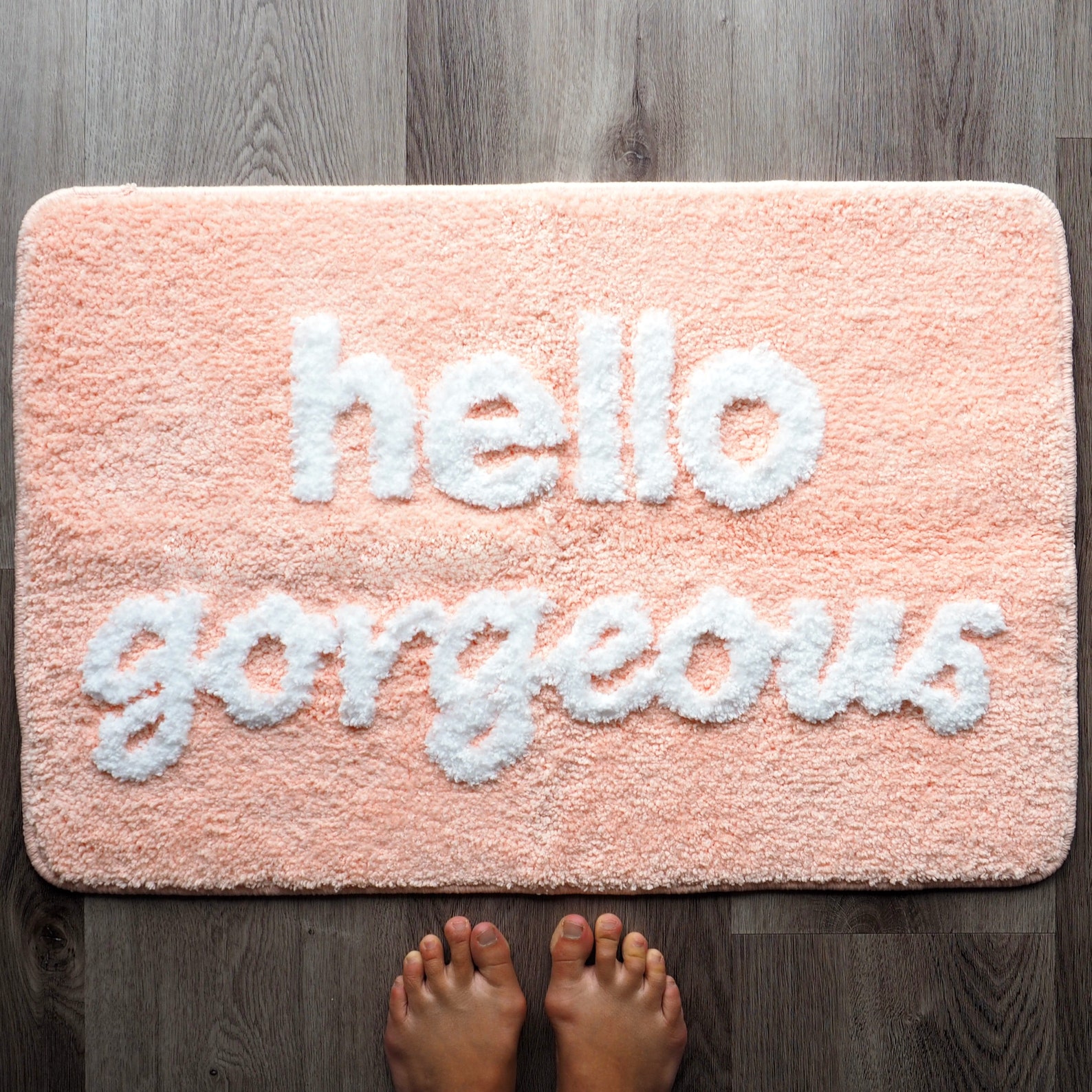 Hello Gorgeous Bath Mat Peach Pink Coral Beautiful Cute - Etsy